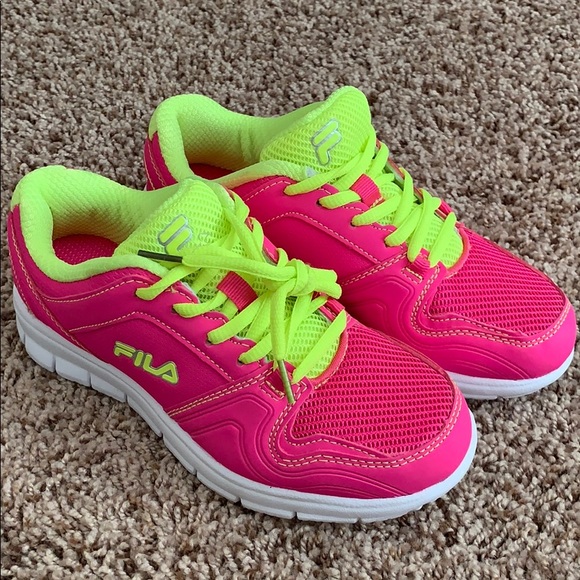 Fila | Shoes | Fila Bright Pink And Yellow Lace Up Sneakers For Girls ...